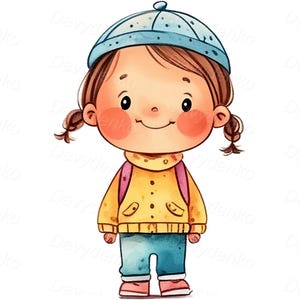 Set of Cute Cartoon Schoolkids With Backpack, Isolated Kids PNG Clipart ...