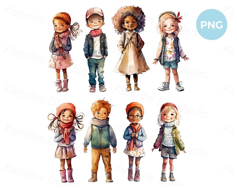 Cute Cartoon Little Kids Standing in Different Poses, Isolated ...