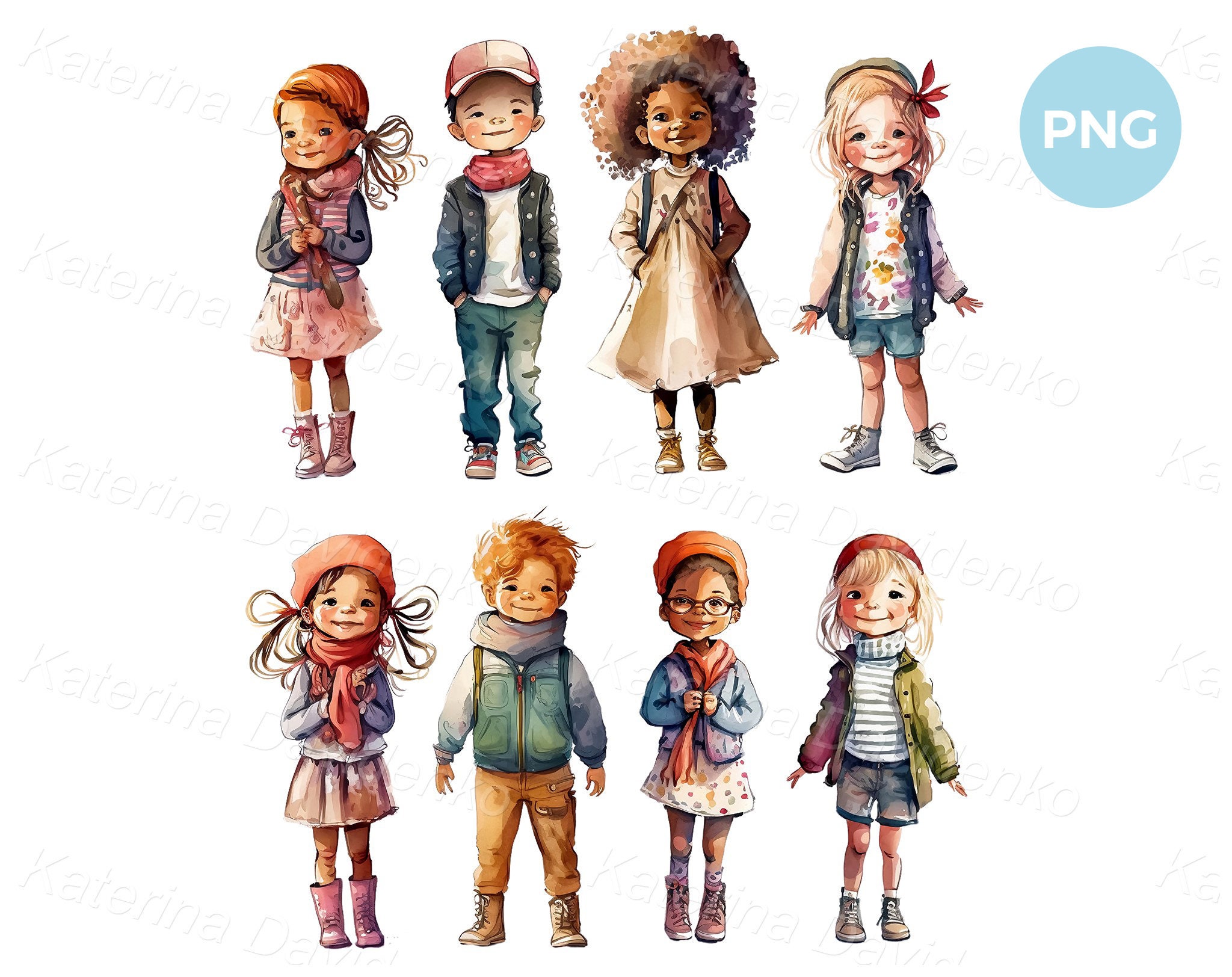 Cute Cartoon Little Kids Standing in Different Poses, Isolated ...