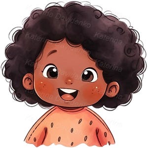 Collection of Watercolor Happy Cartoon Kids Faces PNG Clipart, Smiling ...