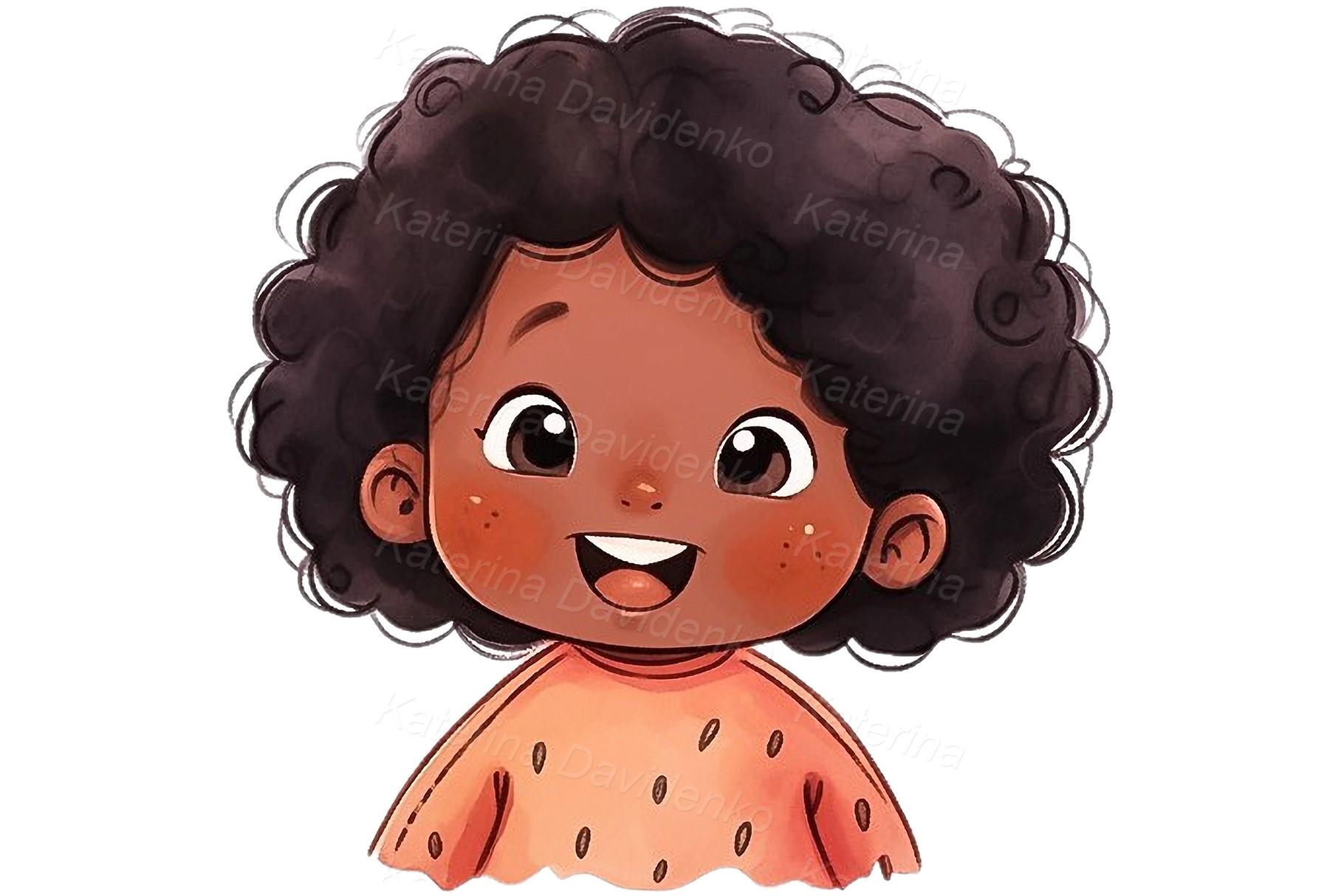 Collection of Watercolor Happy Cartoon Kids Faces PNG Clipart, Smiling ...