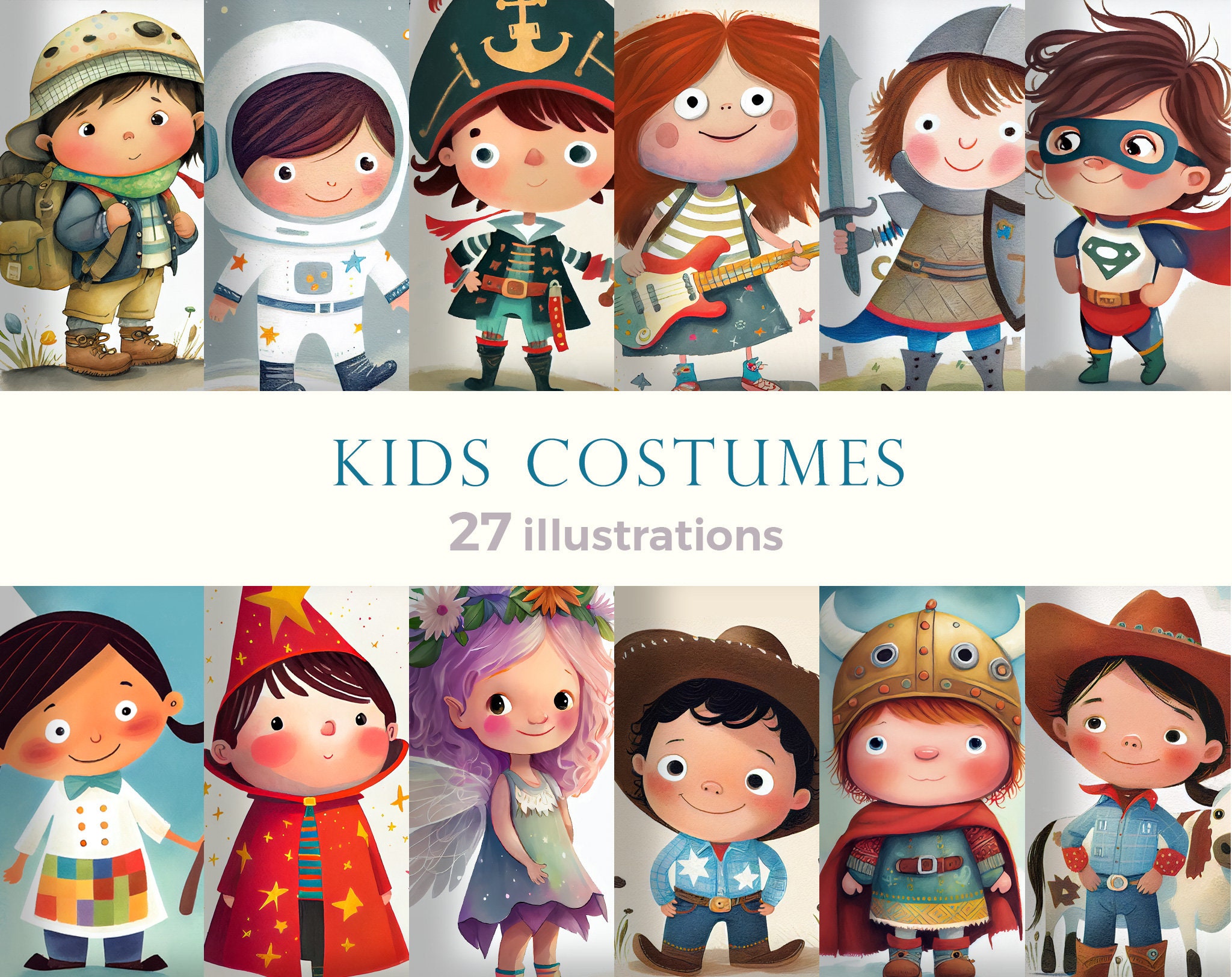 Cartoon Little Kids in Different Costumes Like Wizard, Fairy Girl ...