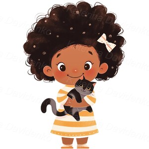 Cartoon Happy Kids With Pets. Portraits of Cute Children With Home ...