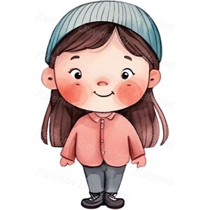 Set of Happy Cartoon Kids PNG Clipart. Little Boys and Girls Standing ...