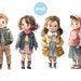 Cute Little Children PNG Clipart Set, Cartoon Boys and Girls in Autumn ...