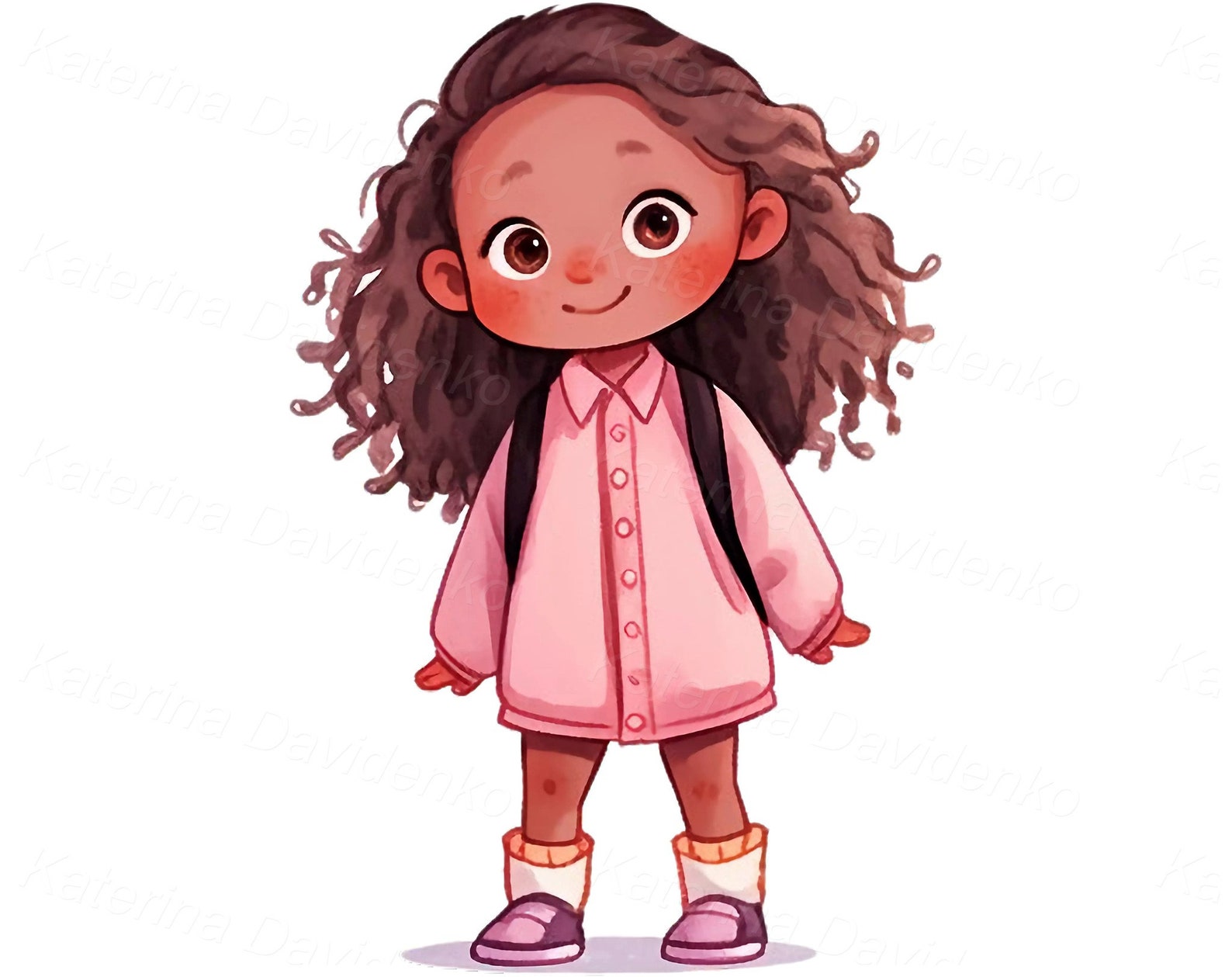 Set of Cartoon Multinational Schoolgirls With Backpacks. Cute Little ...