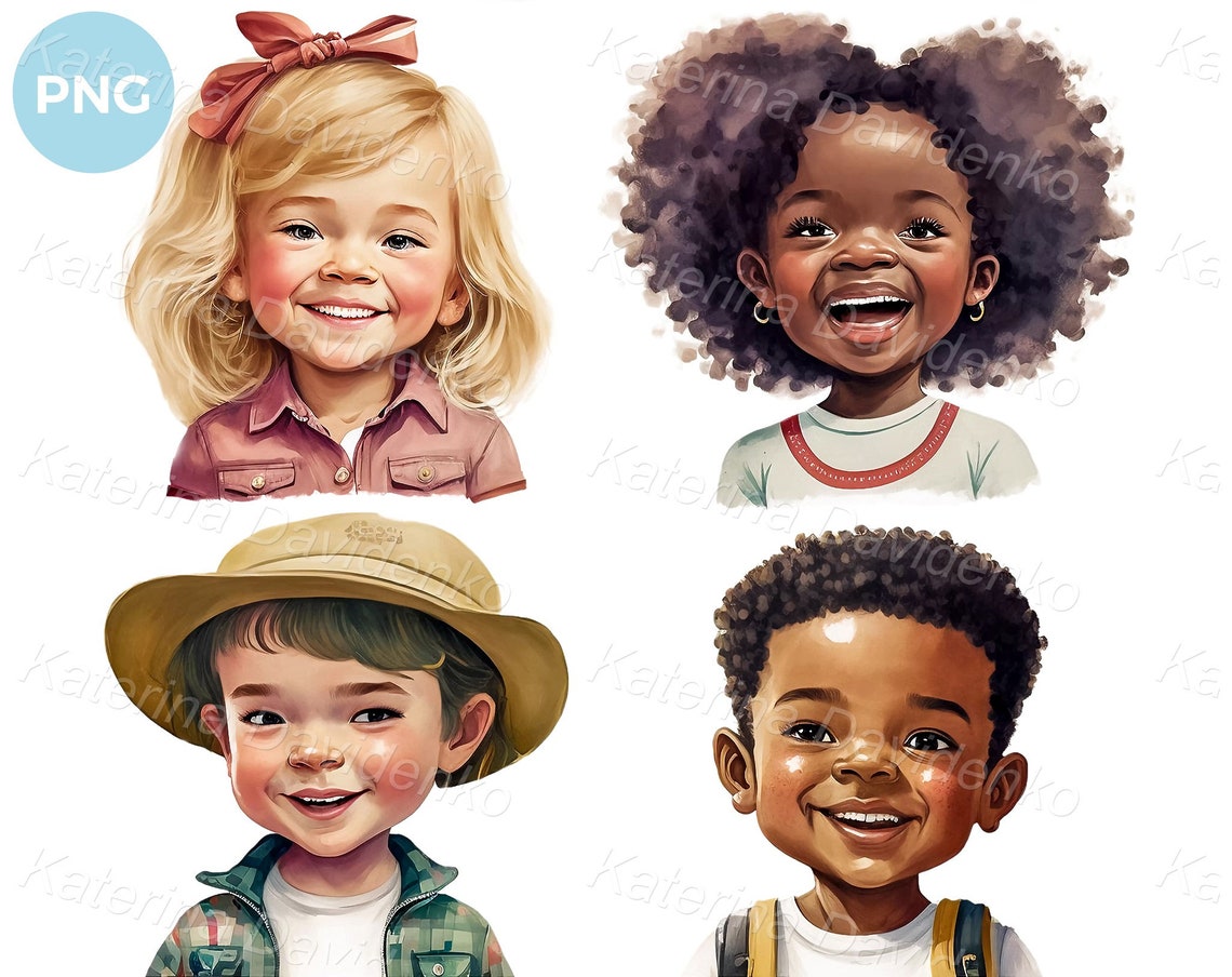 Happy Kids Face Clipart. Set of Children Faces of Different ...
