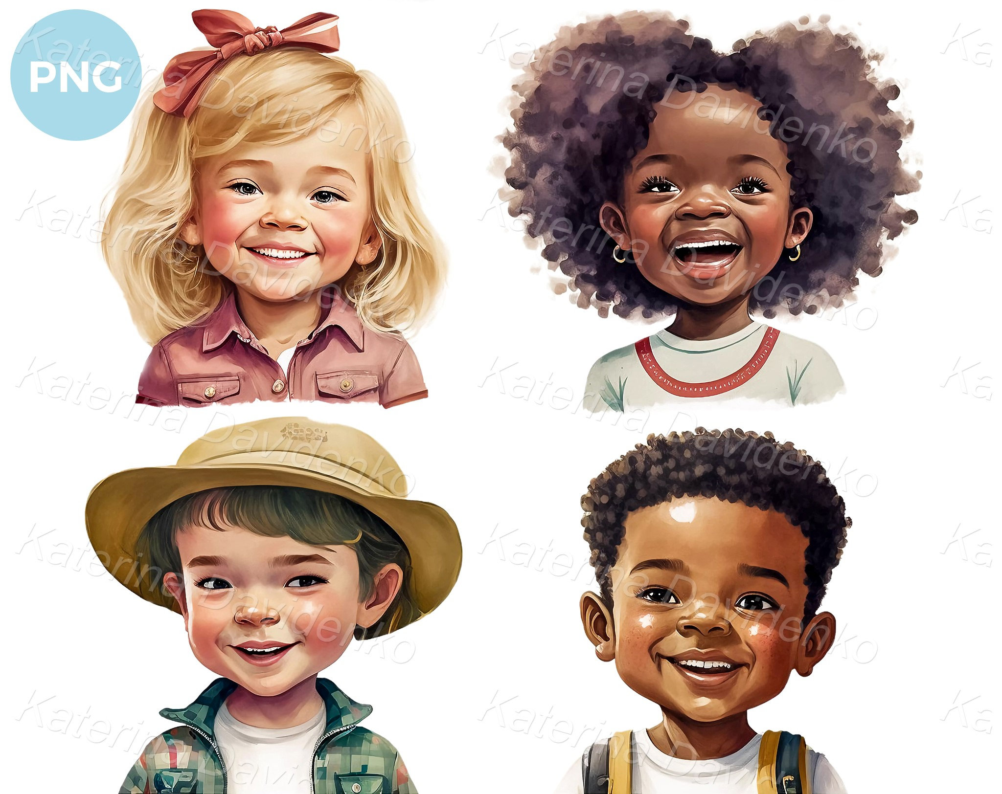Happy Kids Face Clipart. Set of Children Faces of Different ...