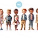 Set of Cartoon Smiling Children Standing in a Row. Transparent PNG ...