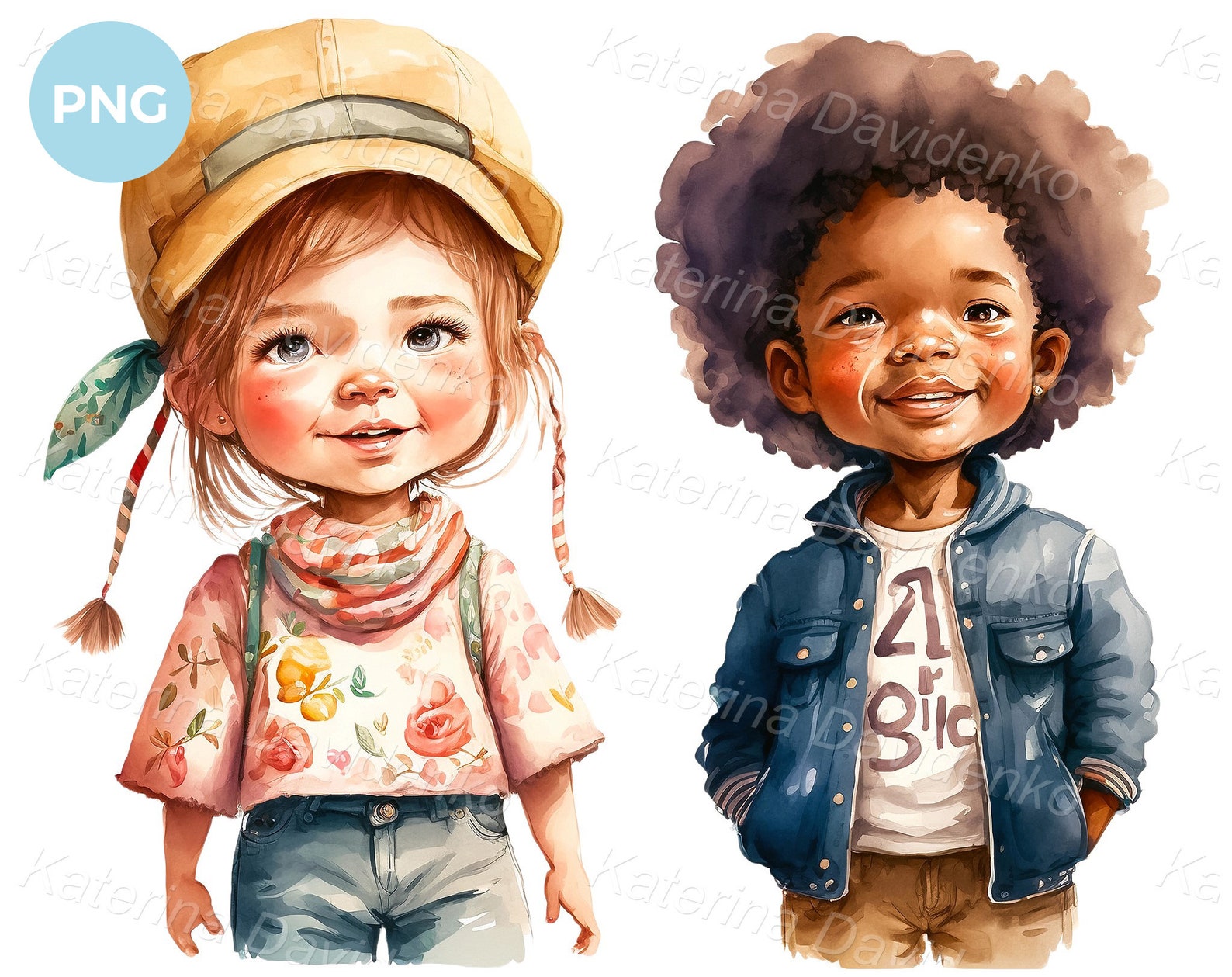 Kids PNG Clipart Boy and Girl Instant Download Portrait of Little Happy ...