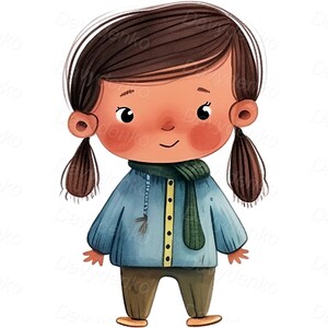 Cartoon Little Kids PNG Clipart Set. Cute Children Standing Full Height ...