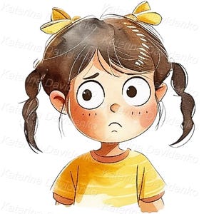 Kids Emotions PNG Clipart Set. Cartoon Little Girl With Different ...