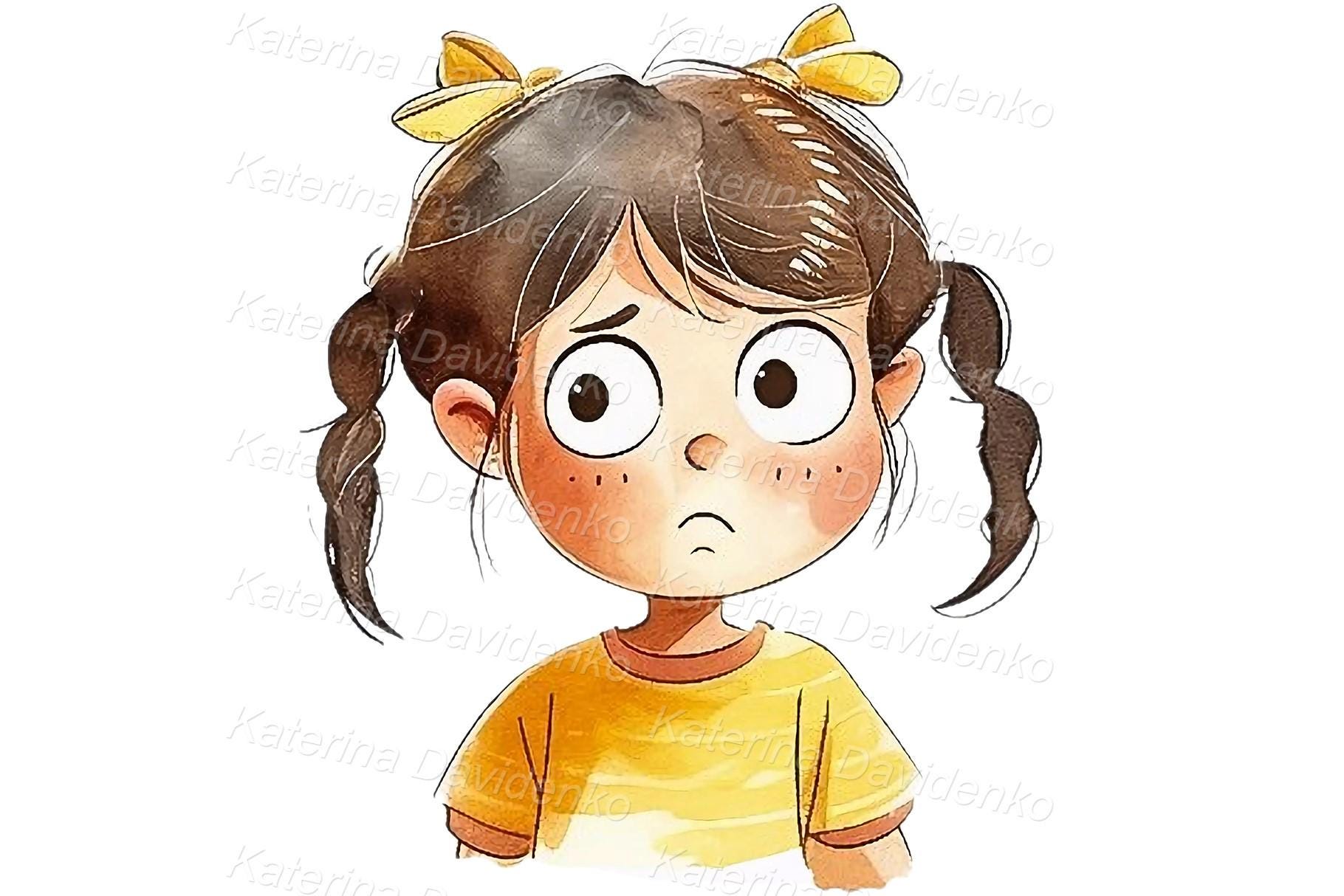 Kids Emotions PNG Clipart Set. Cartoon Little Girl With Different ...