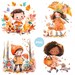 Cute Cartoon Kids PNG Clipart. Watercolor Set of Autumn Season PNG ...