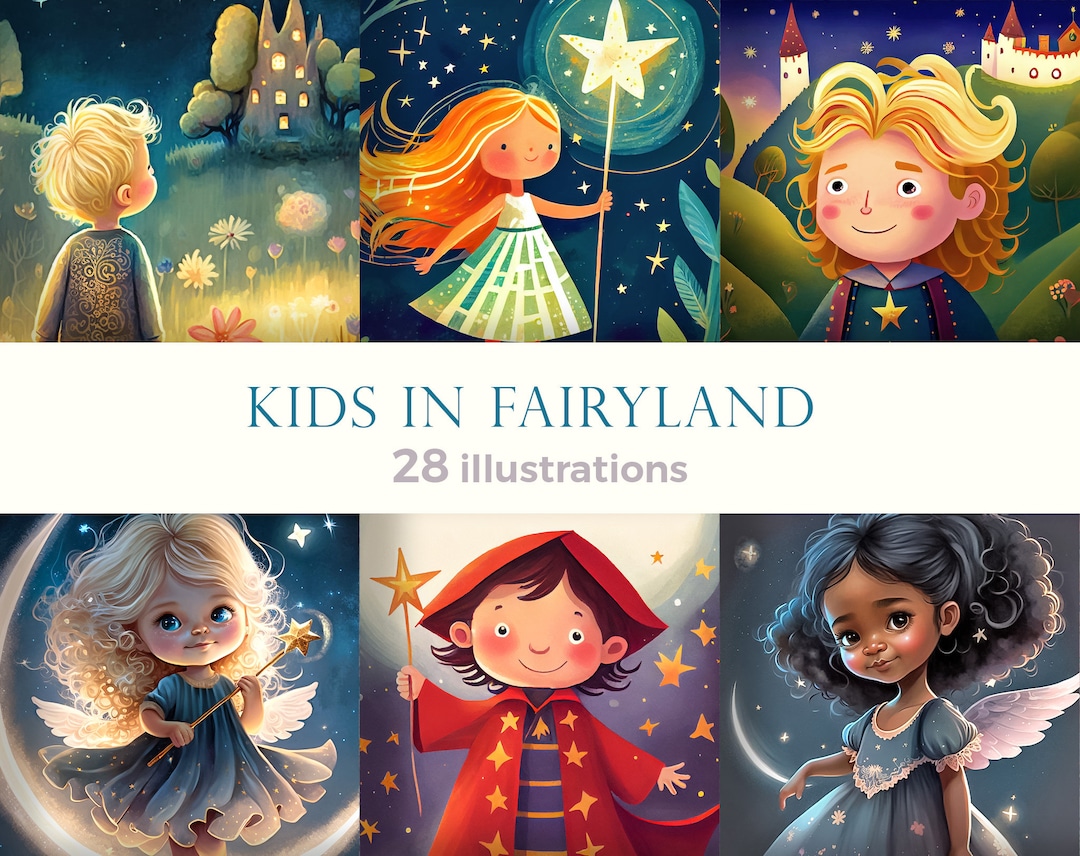 Collection of Illustrations of Cartoon Little Kids in Fairyland. Cute ...