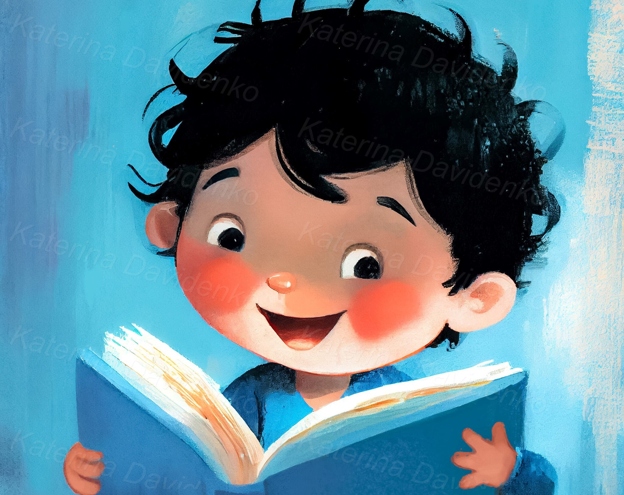 Clipart Set of Cartoon Little Kids Reading Books. Cute Boys and Girls ...