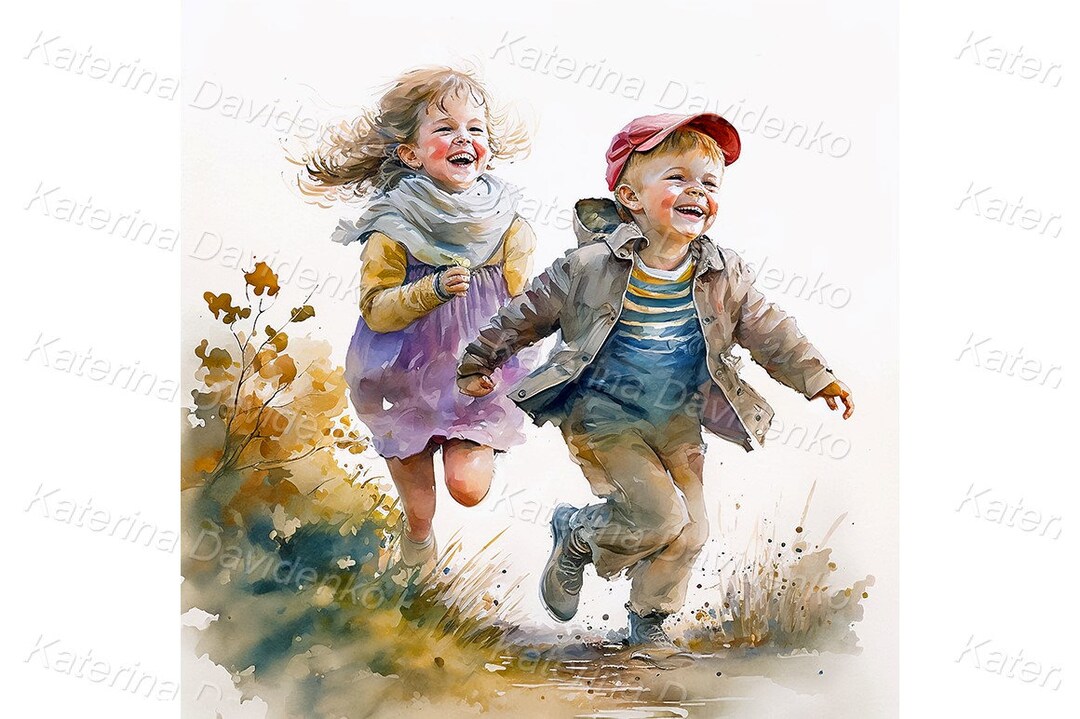 Happy Laughing Children Running Together on a Walkway Outside ...