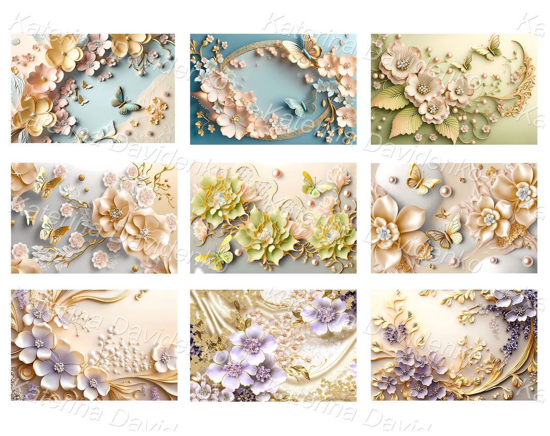 Luxury Floral Wedding Backgrounds, Pastel Flower Mural, Elegant Gold ...