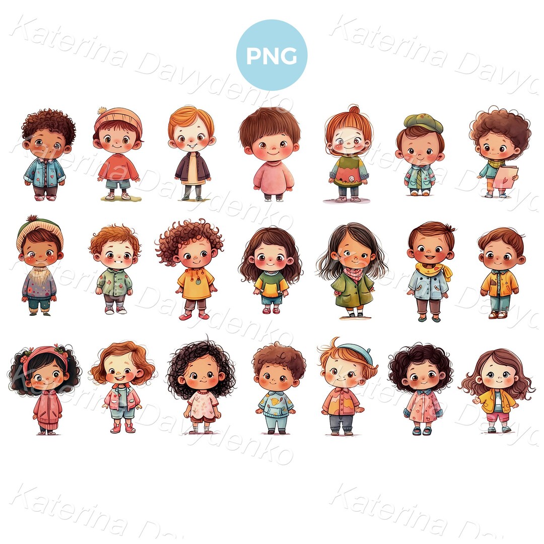 Clipart Set Cute Cartoon Kids Standing Full Height With Different ...