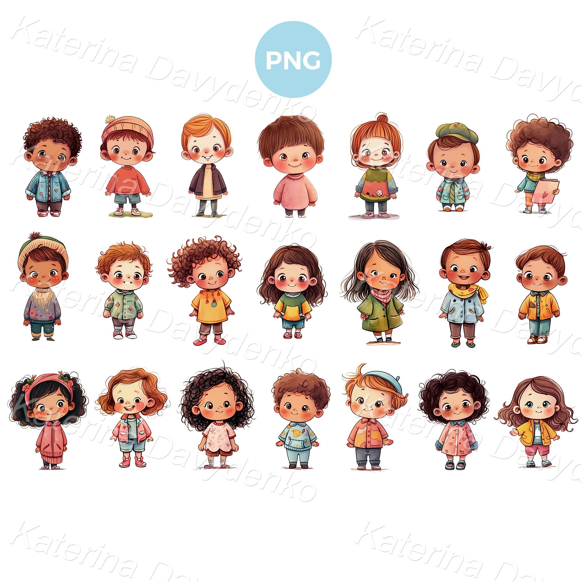 Cute Cartoon Kids Clipart Set Children Standing Full Height With ...