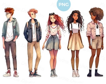 Cartoon Happy Little Kids PNG Clipart. Cute Girls and Boys - Etsy