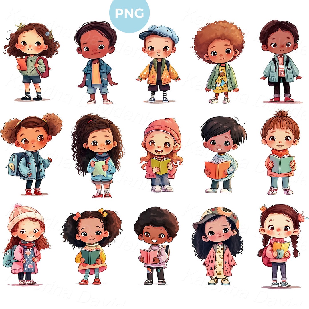 Cartoon Multiethnic School Children Clip Art, Anime Kids Characters ...
