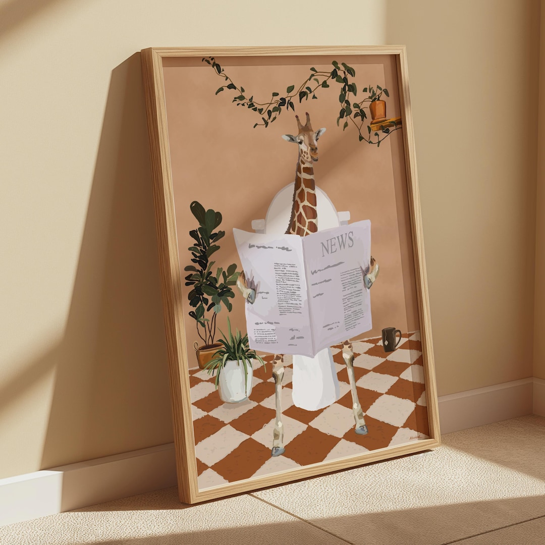 Giraffe Bathroom Print Giraffe On The Toilet Animal On The Loo