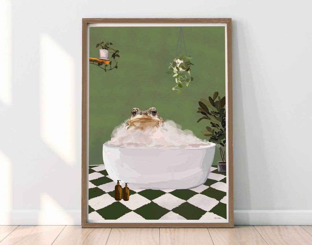 Toad Bathroom Print. Toad in the Bath, Frog in the Tub, Animal Bathroom ...