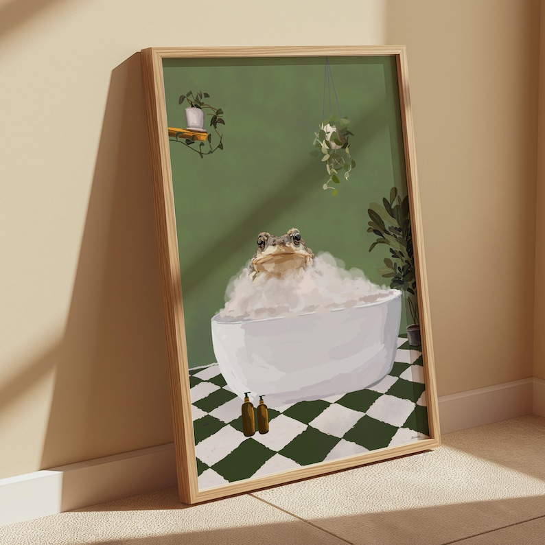 Set of Two Toad Bathroom Prints. Toad in the Bath, Frog on the Toilet ...