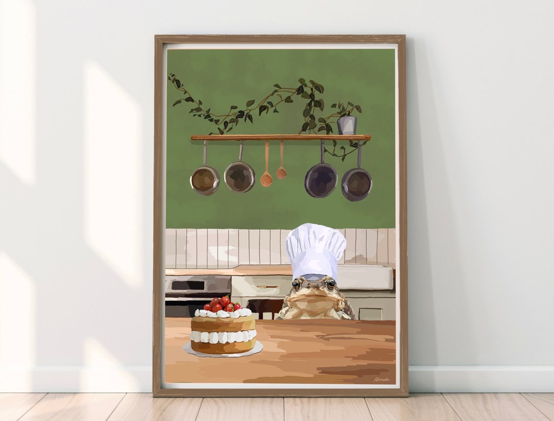 Toad Kitchen Print. Chef Toad, Baker Frog, Animal Kitchen, Green ...
