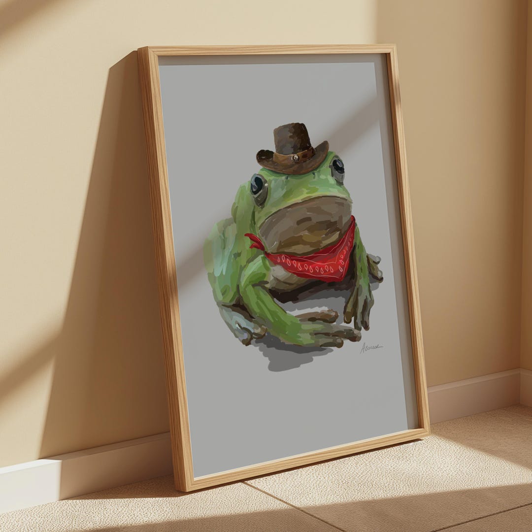Cowboy Frog Print. Funny Western Toad, Animal Kitchen, Quirky Country ...