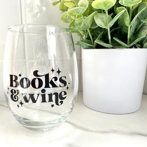 Books and Wine Stemless Wine Glass, Reading Wine Glass, Bookish Gift ...
