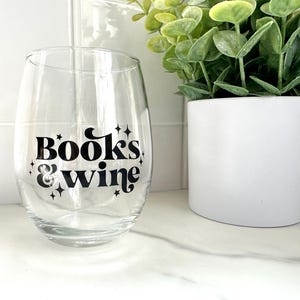 Books and Wine Stemless Wine Glass, Reading Wine Glass, Bookish Gift ...