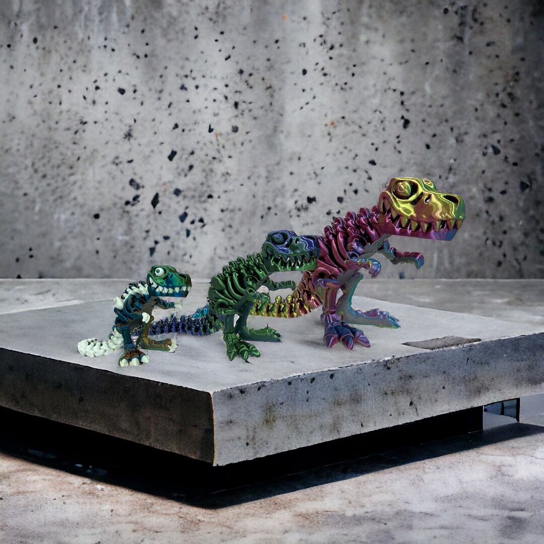 3D Flexi Articulated T-rex Dinosaur Skeleton Desk Fidget Toy Stress ...