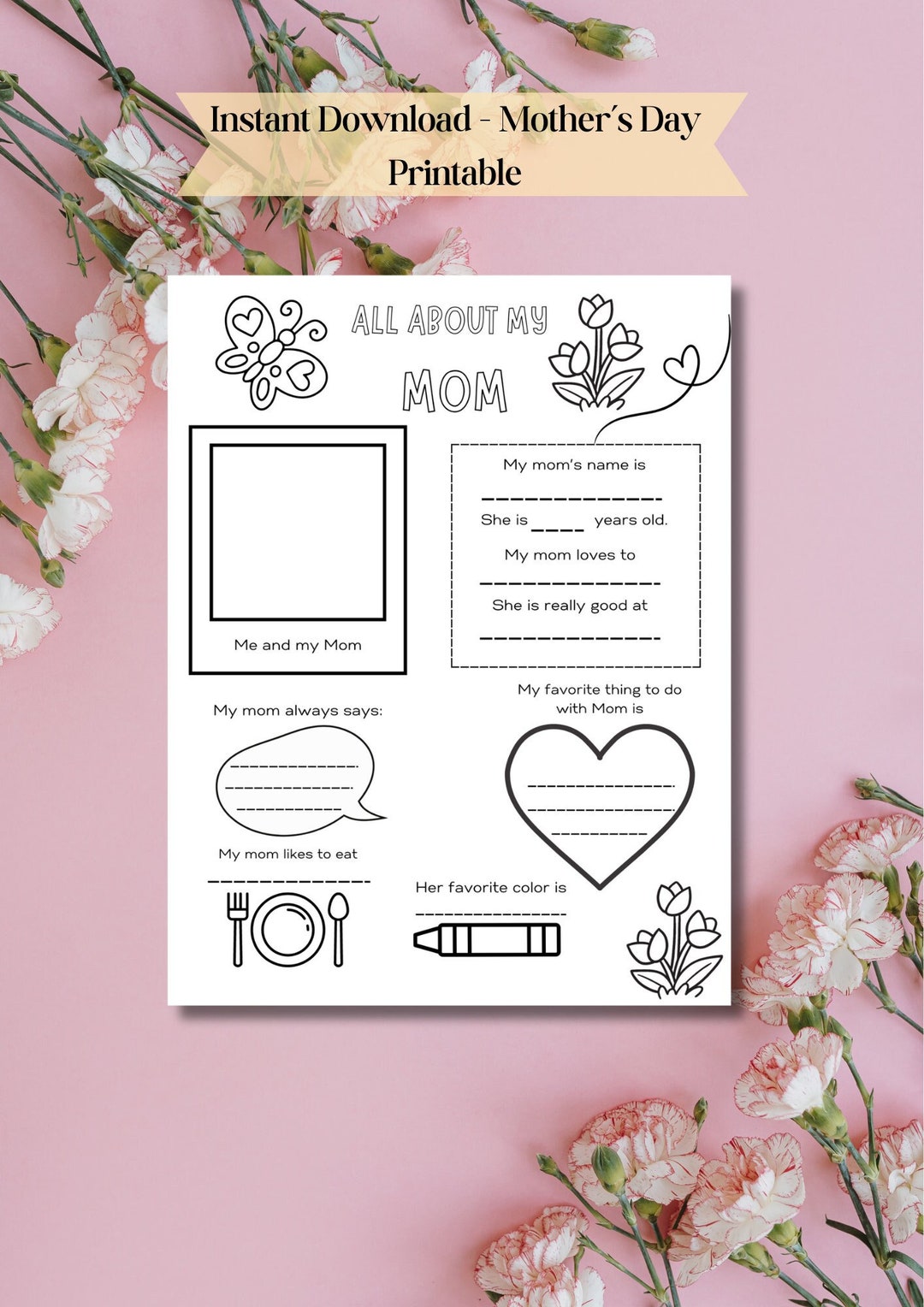 Mother's Day Printable, All About My Mom, Mother's Day Gift, Card for ...
