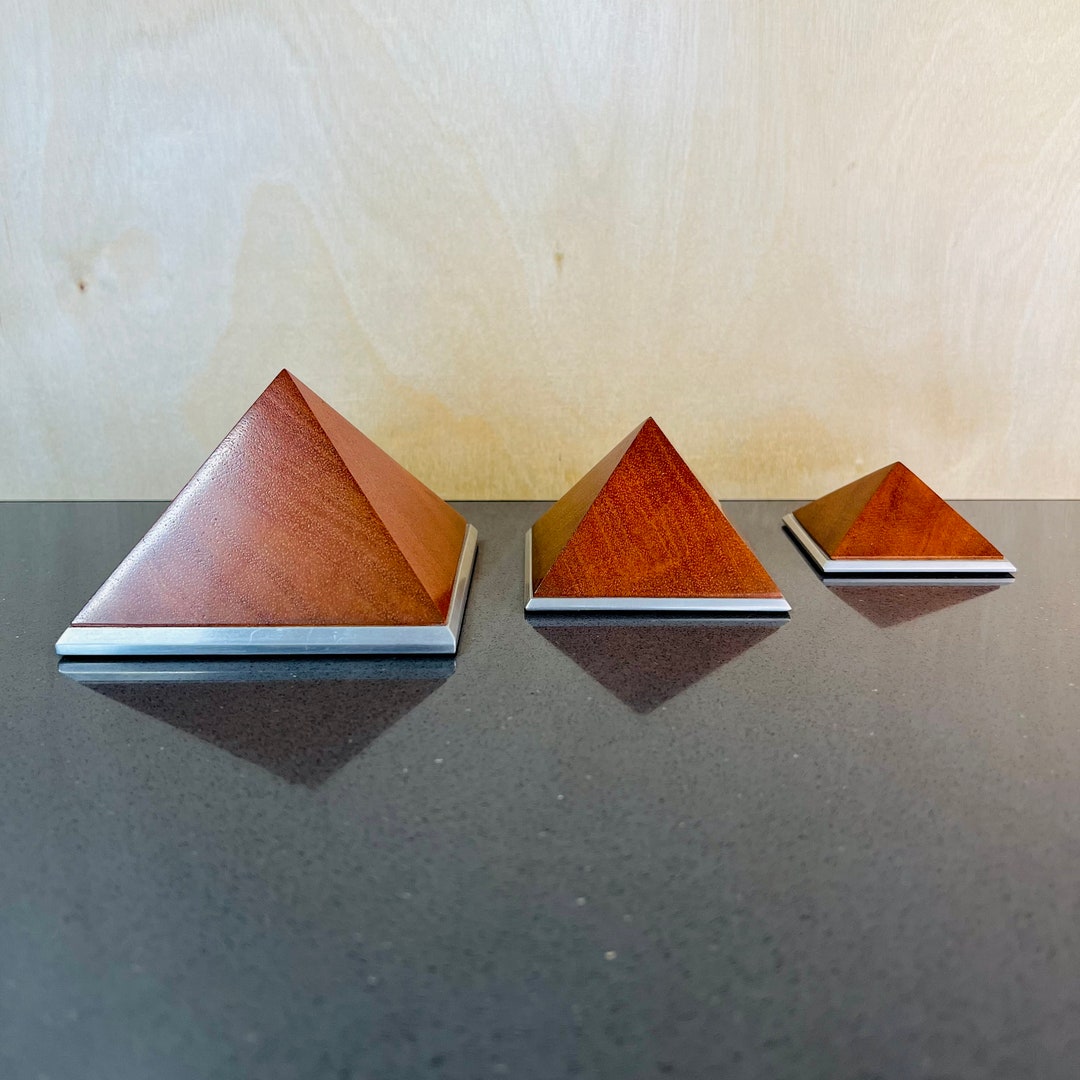 Set of Wooden Egyptian Pyramids With Aluminum Base, Wood Home Decor ...