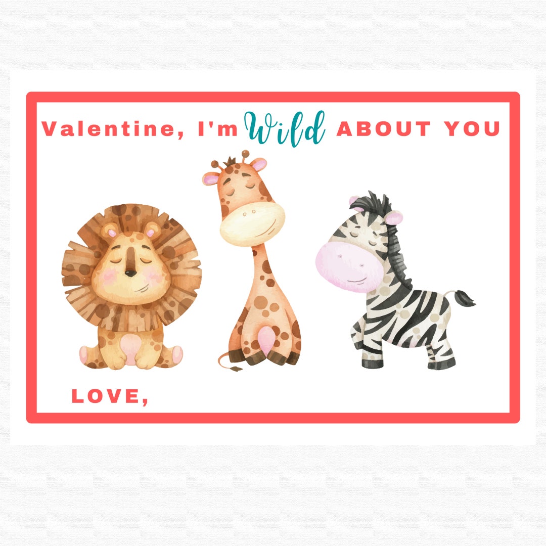 Printable Valentines Day Card for Kids, Animal Valentine Tags, Download ...