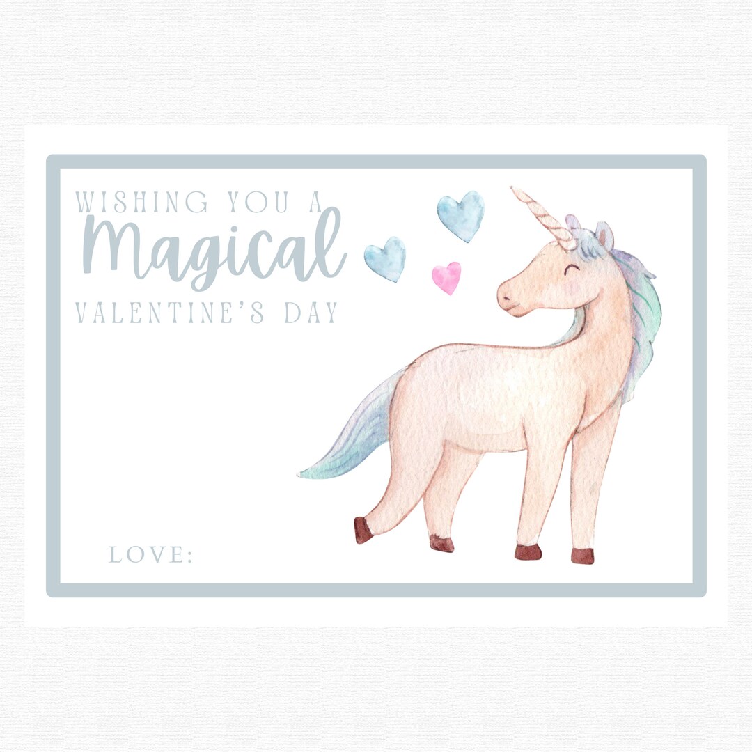 Printable Valentines Day Card for Kids, Unicorn Valentine Tags, Magical ...