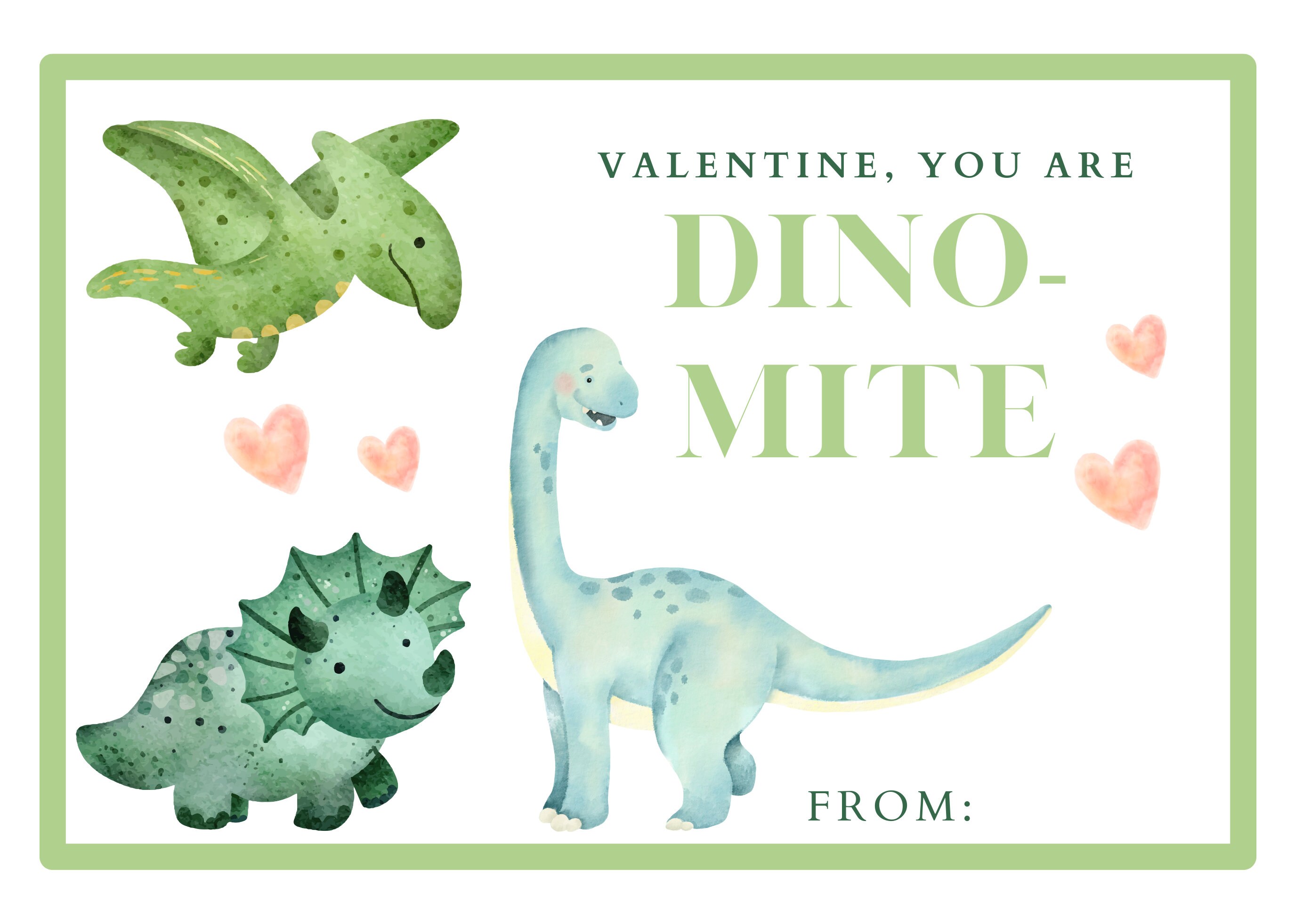 You're Dino Mite Valentine Kids Valentine Printable Download Watercolor ...