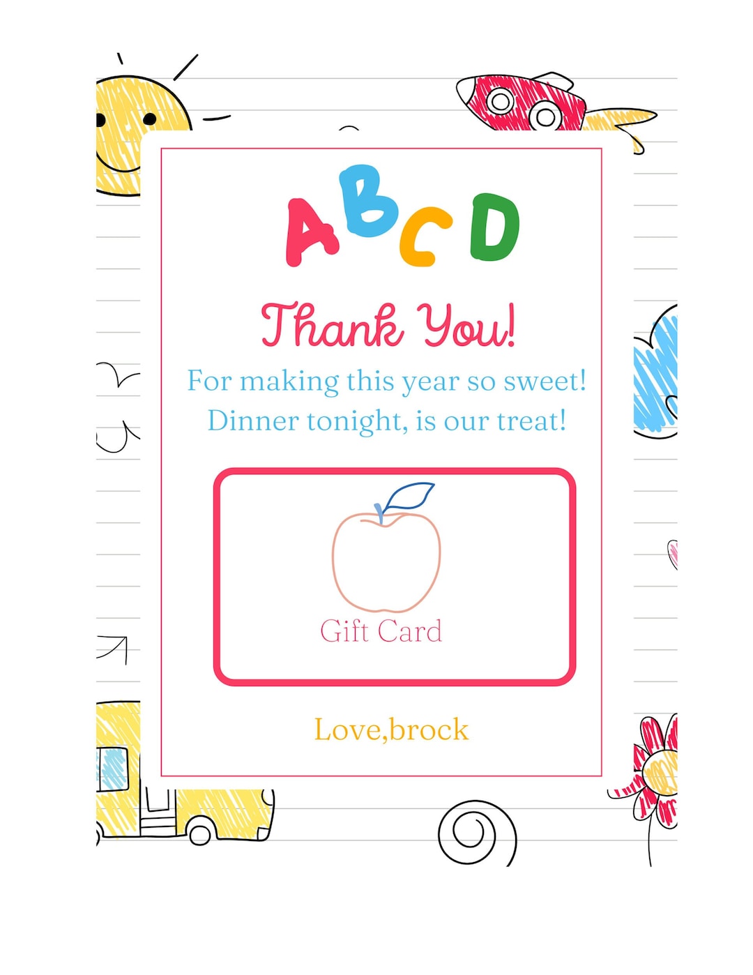 Printable Teacher Gift Card, Teacher Thank You Card, Teacher Gift ...