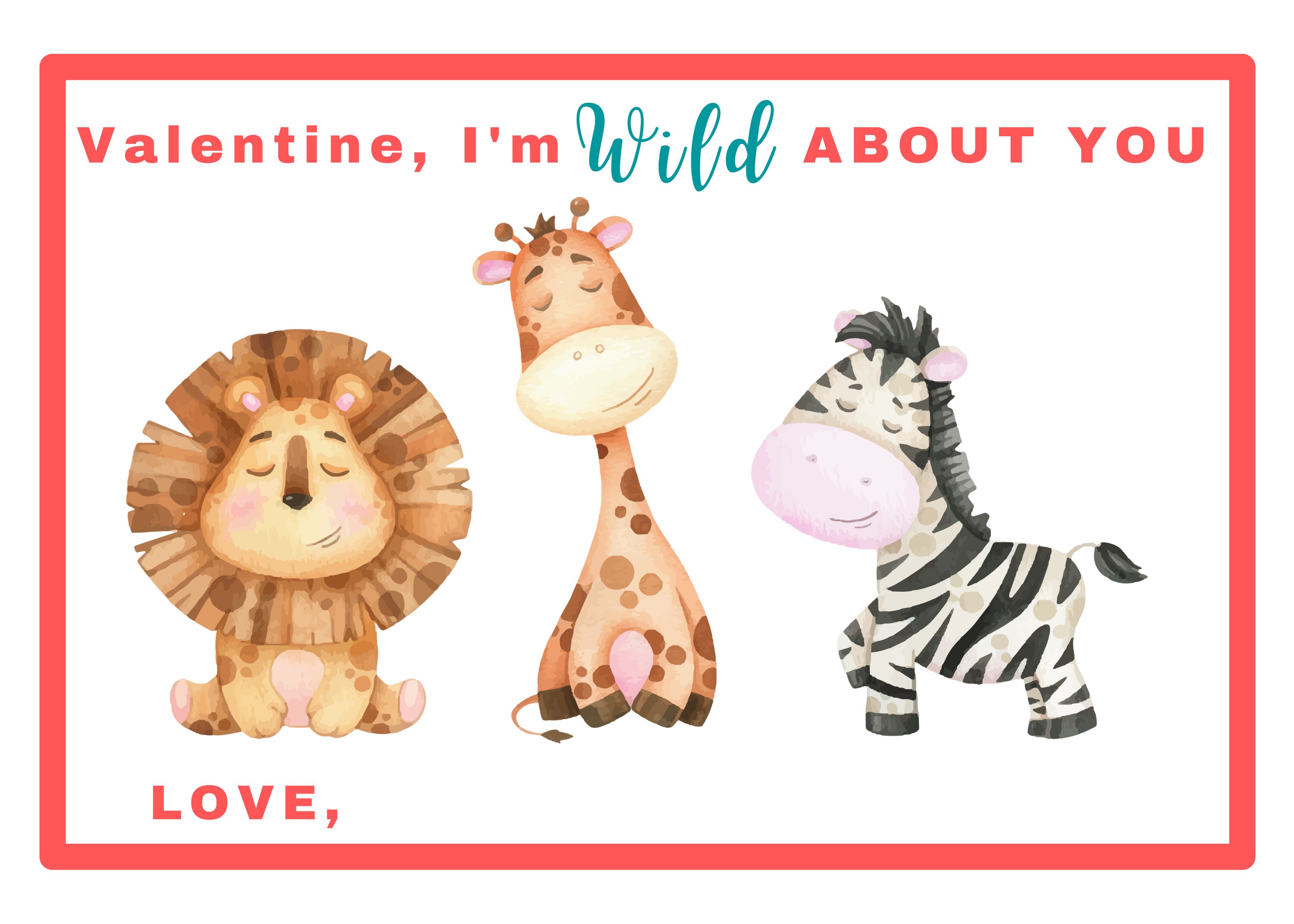 Printable Valentines Day Card for Kids, Animal Valentine Tags, Download ...