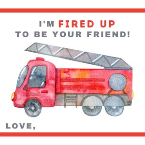 Printable Valentines Day Card for Kids, Firetruck Valentine Tags ...