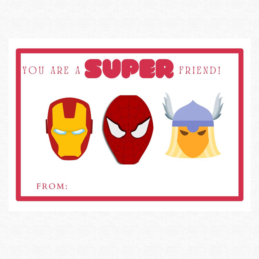 Printable Valentines Day Card for Kids, Super Hero Valentine Tags ...