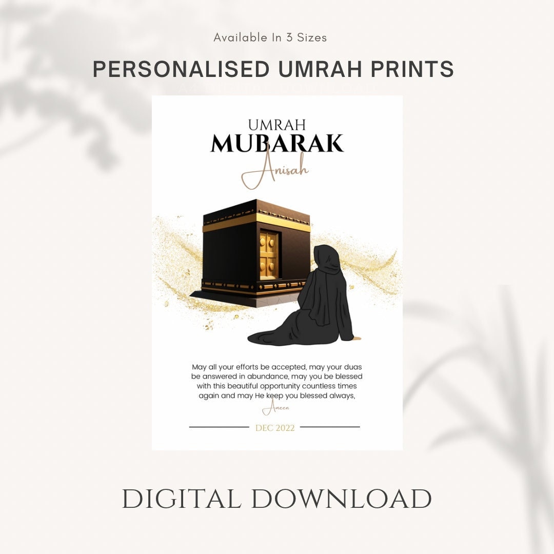 Personalised Umrah Mubarak Digital Print, Umrah Gift, Personalised ...