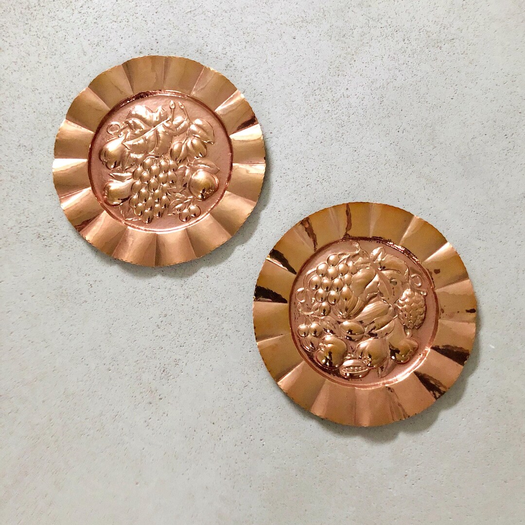Vintage Copper Wall Plaques – Set of 2 – Repoussé Fruit Motifs – 36 Cm ...