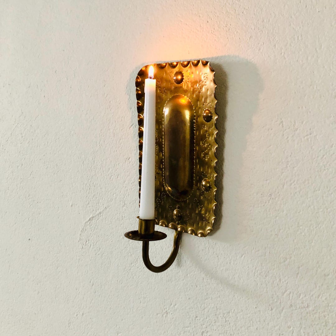 Vintage Swedish Repoussé Brass Wall Candle Sconce With Patina circa Mid ...