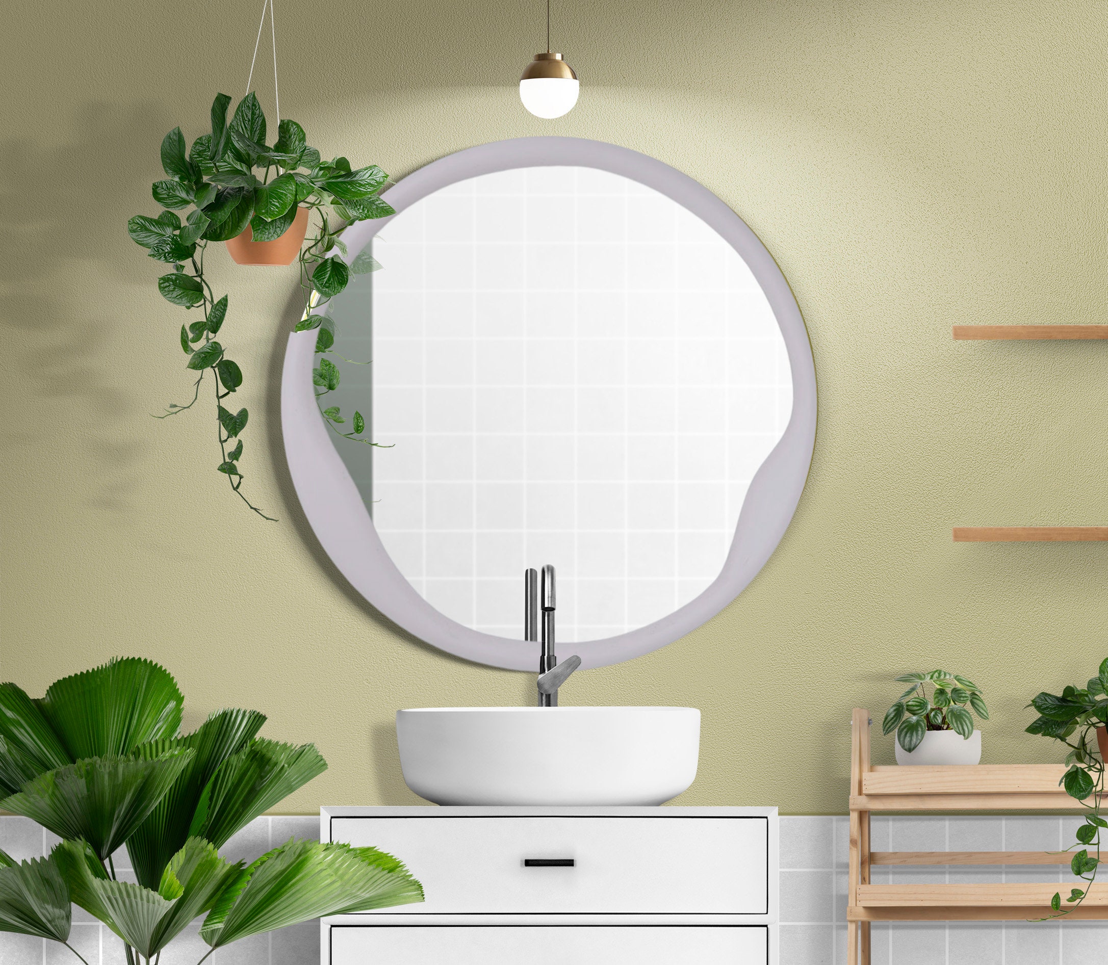 Round Mirror Modern Round Wall Mirror Decor Wooden Frame - Etsy