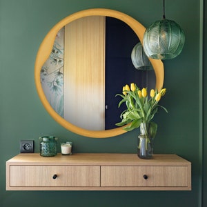 Round Mirror Modern Round Wall Mirror Decor, Wooden Frame Aesthetic ...