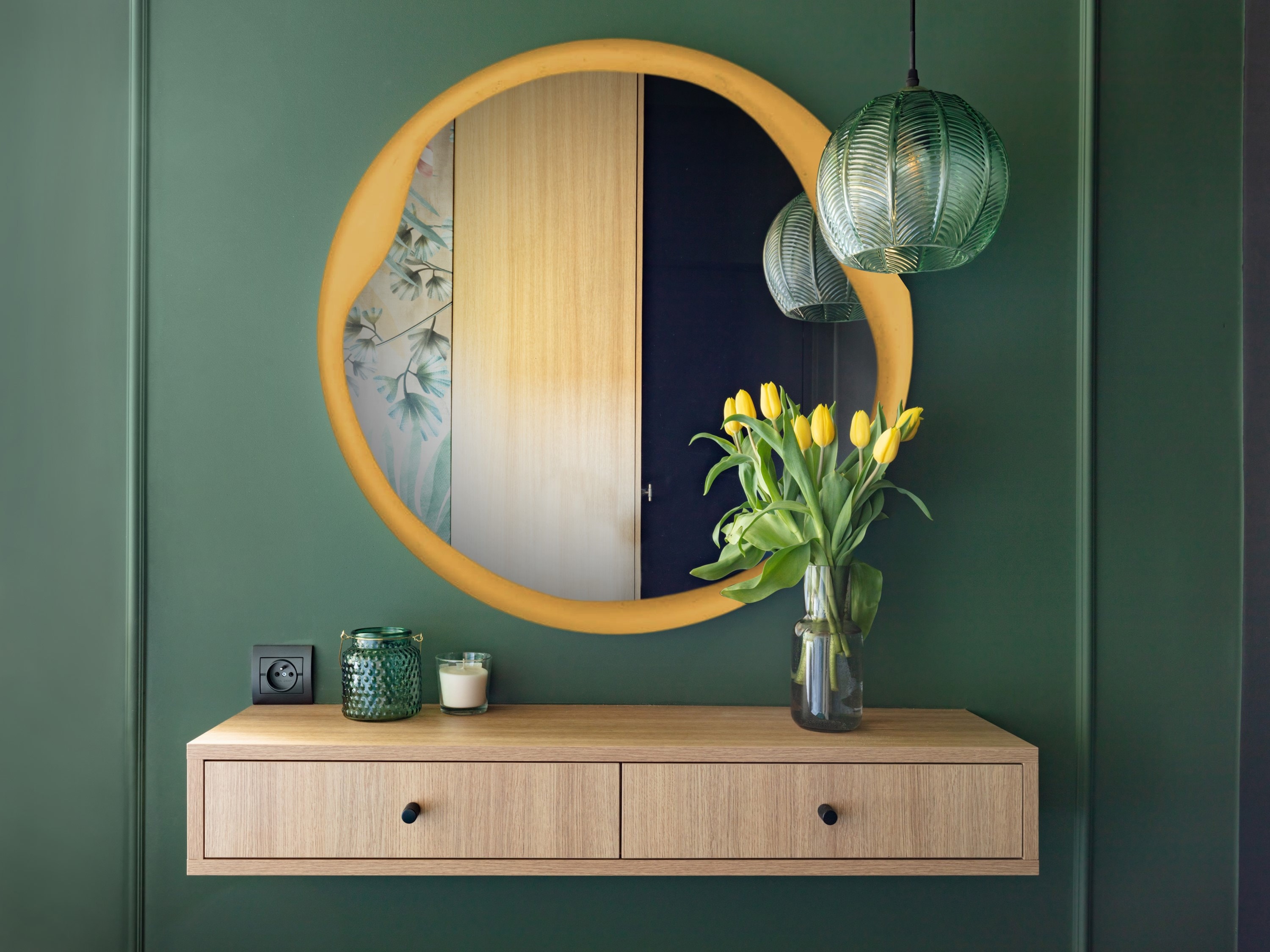 Round Mirror Modern Round Wall Mirror Decor Wooden Frame - Etsy