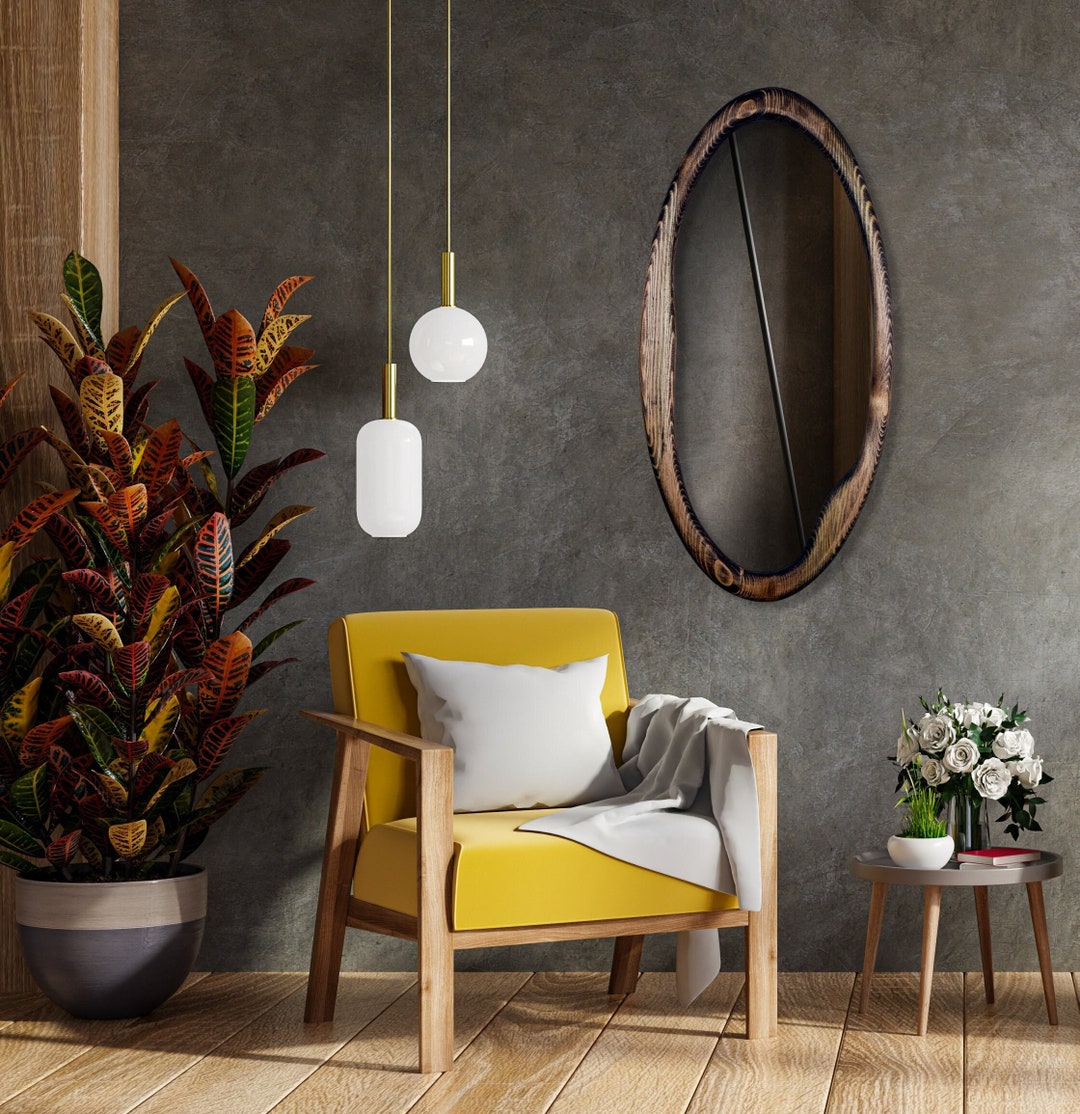 Wooden Framed Oval Shape Bathroom Mirror American Walnut Oval Mirror ...